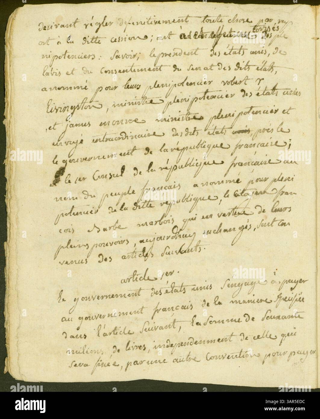 A handwritten 1803 copy of the Louisiana Purchase Articles, documenting ...