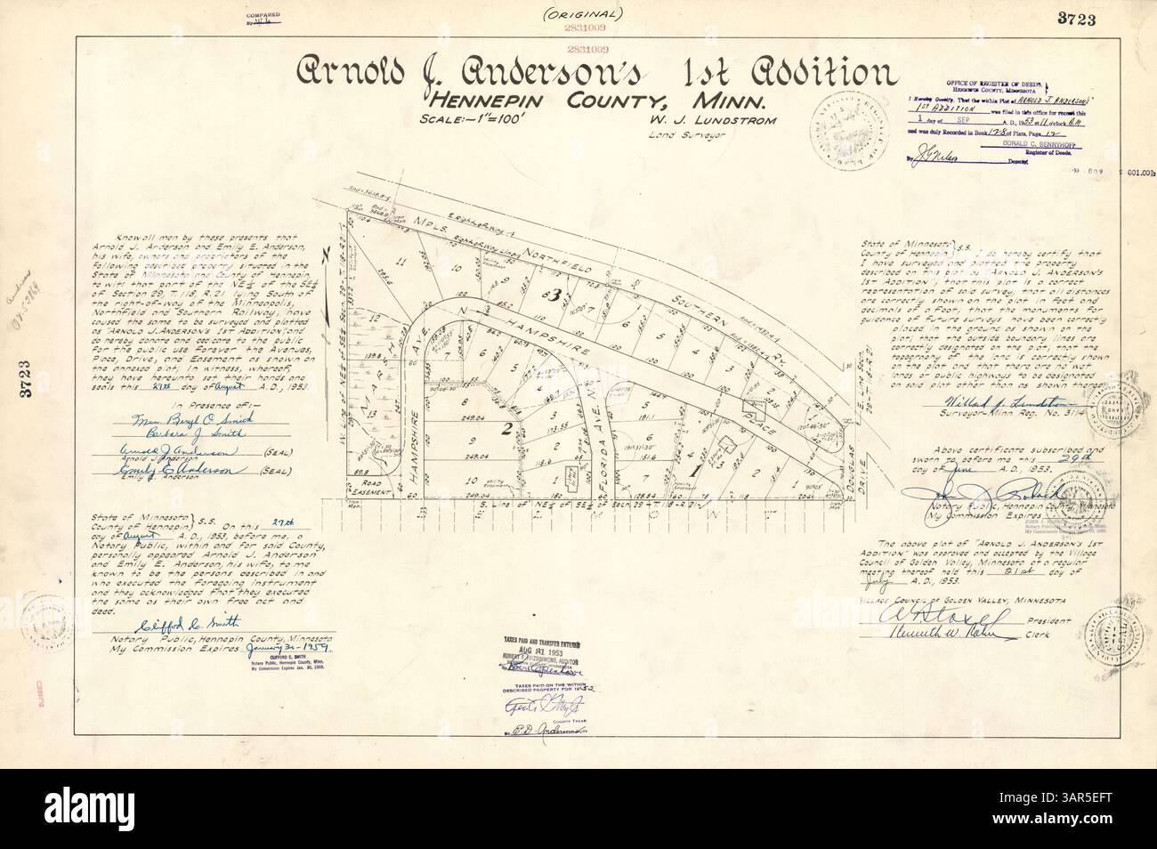 This document refers to Arnold J. Anderson's First Addition, a land ...