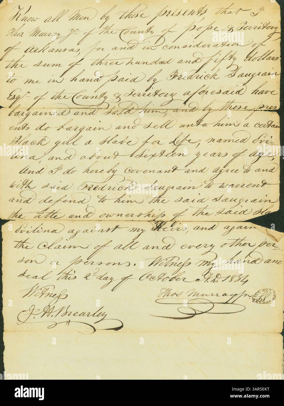 A bill of sale from Mrs. Murray to Frederick Saugrain for the transfer ...