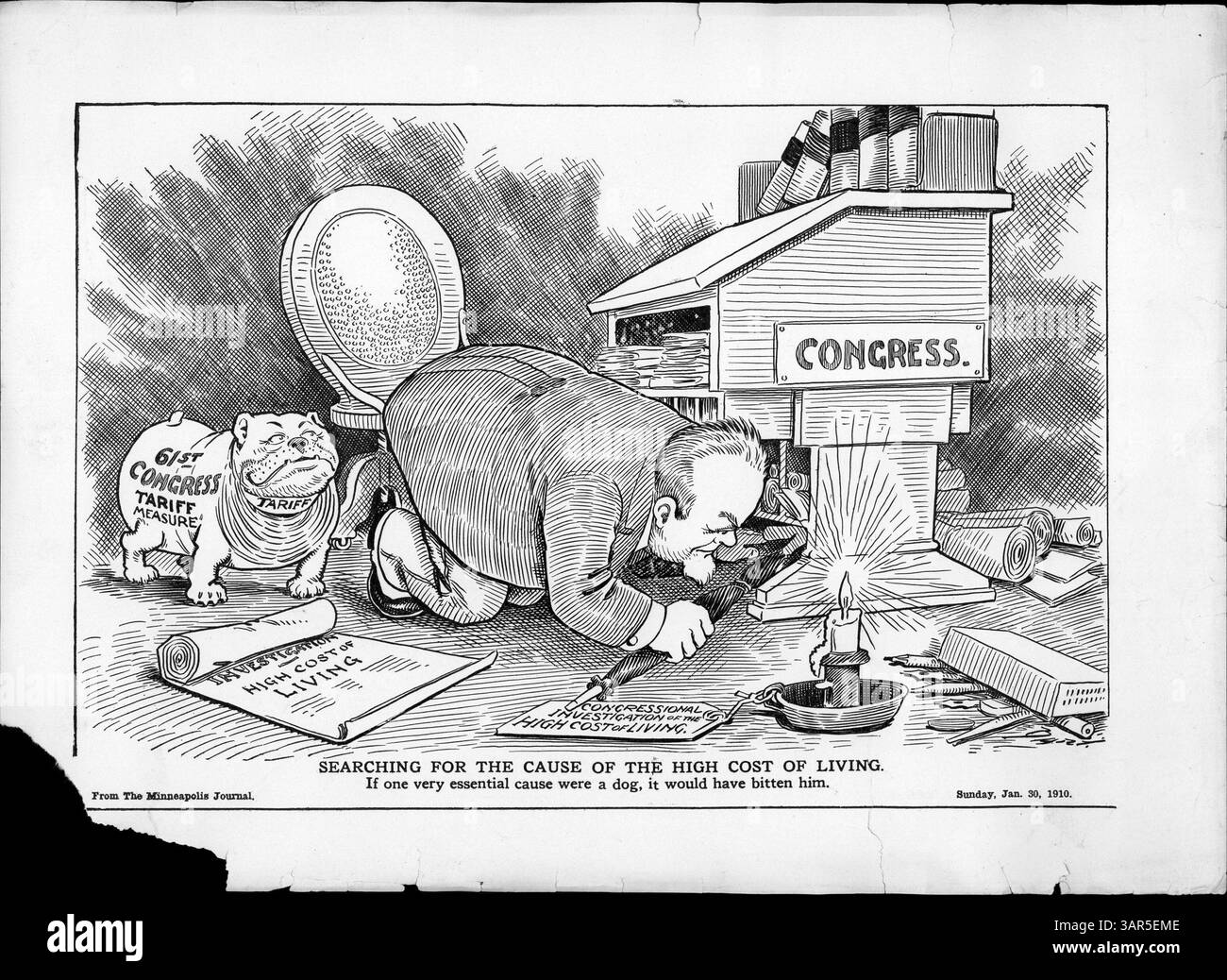 This political cartoon depicts a Congressman investigating the high ...