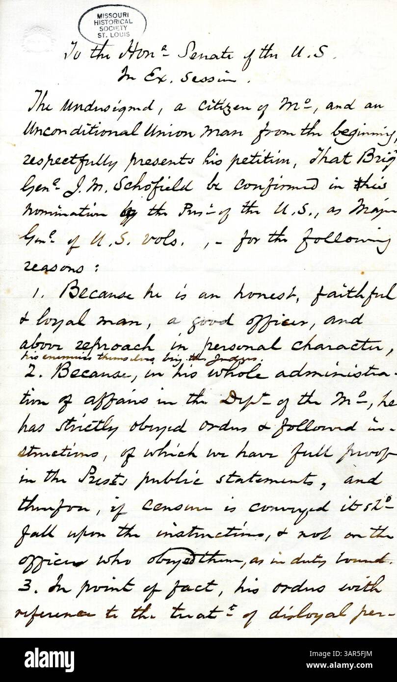 In this letter to the U.S. Senate, William G. Eliot petitions for the ...
