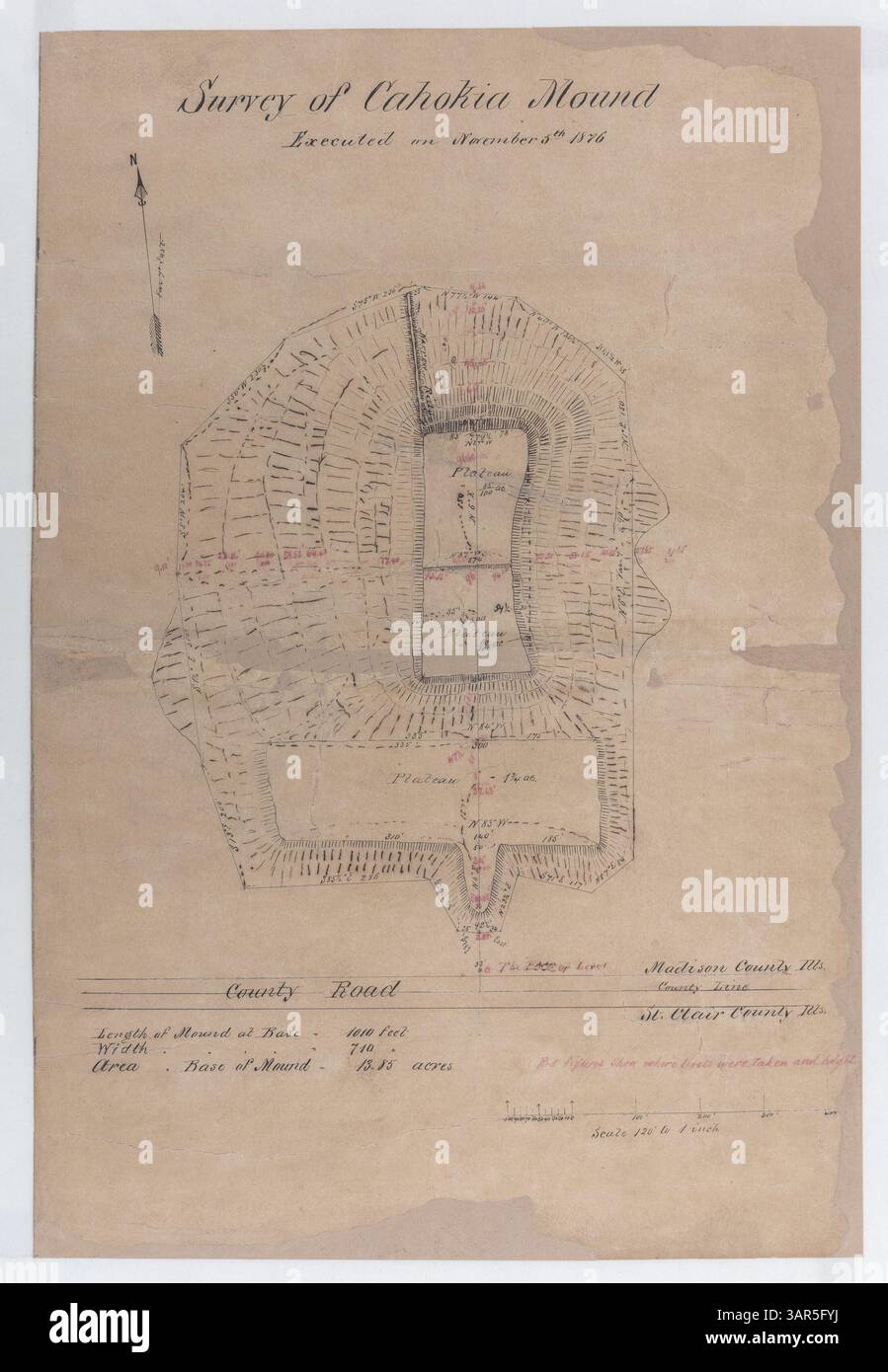 A survey of Cahokia Mound conducted on November 5, 1876, detailing the ...