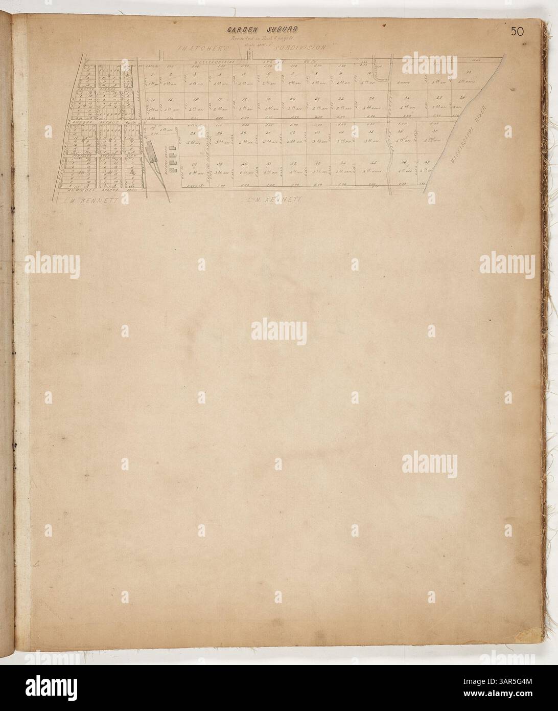 A plat map recorded between 1845 and 1858 showing Thatcher's ...