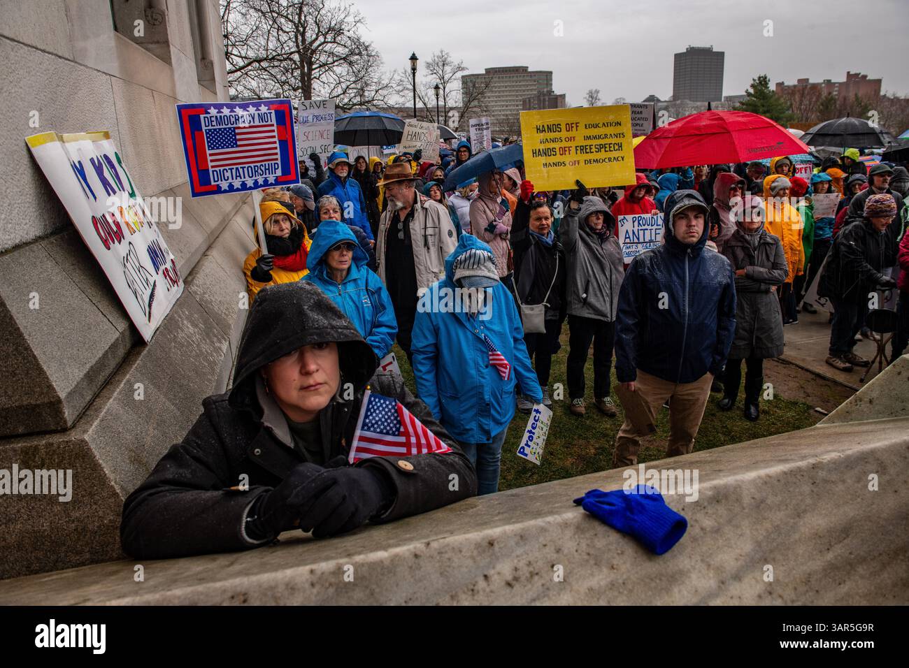 Hartford, United States. 05th Apr, 2025. Hundreds gather at the capitol ...