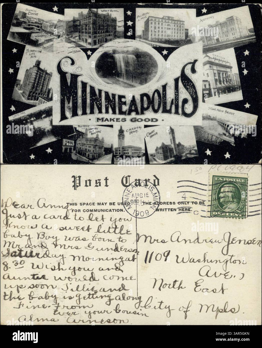 A postcard showcasing iconic landmarks of Minneapolis, Minnesota ...