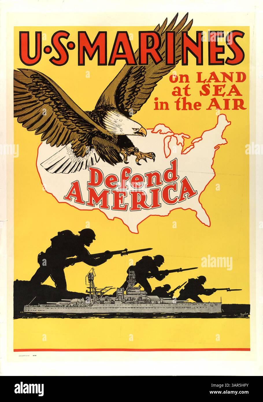 This World War II-era poster depicts an eagle flying over a map of the ...