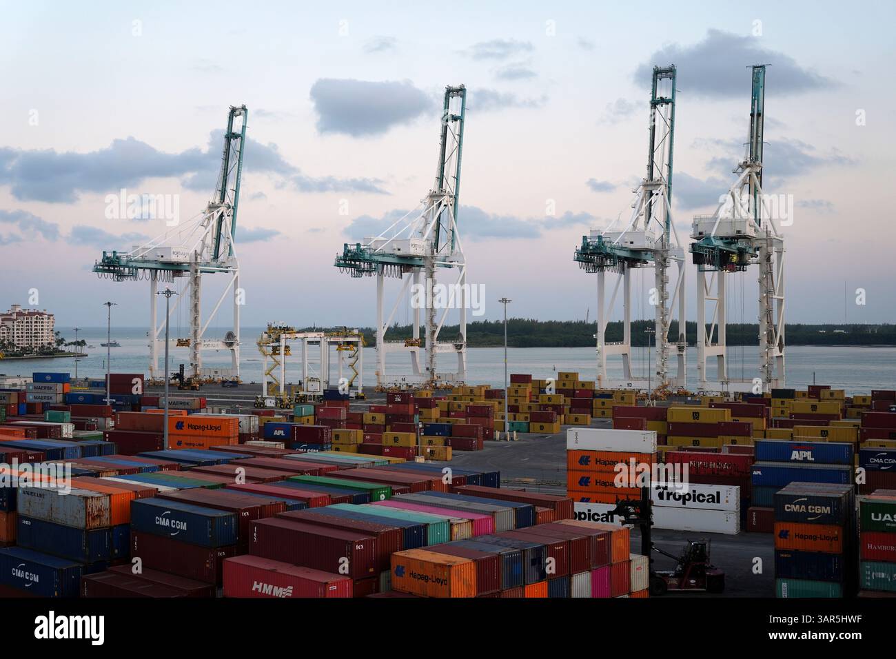 Cranes and shipping containers are seen at PortMiami, Wednesday, April ...