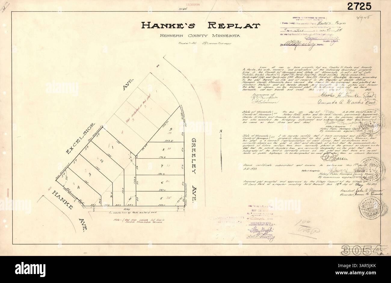 Hanke's Replat is a historical map of land subdivisions in Hennepin County, providing insights ...