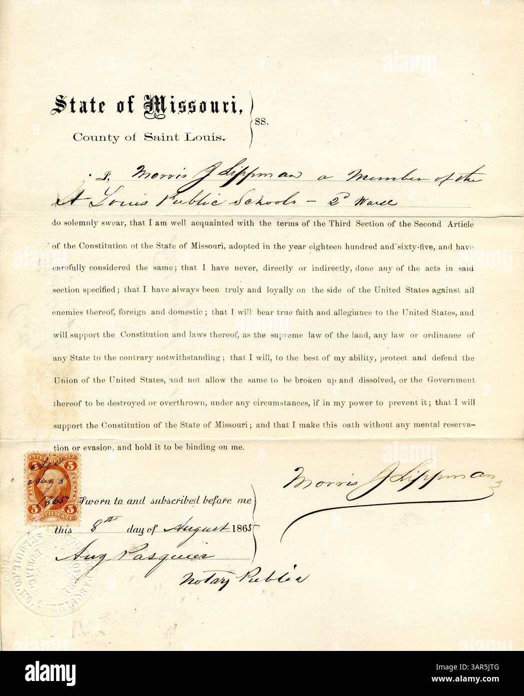 Morris J. Lippman of St. Louis swears an oath of allegiance to the ...