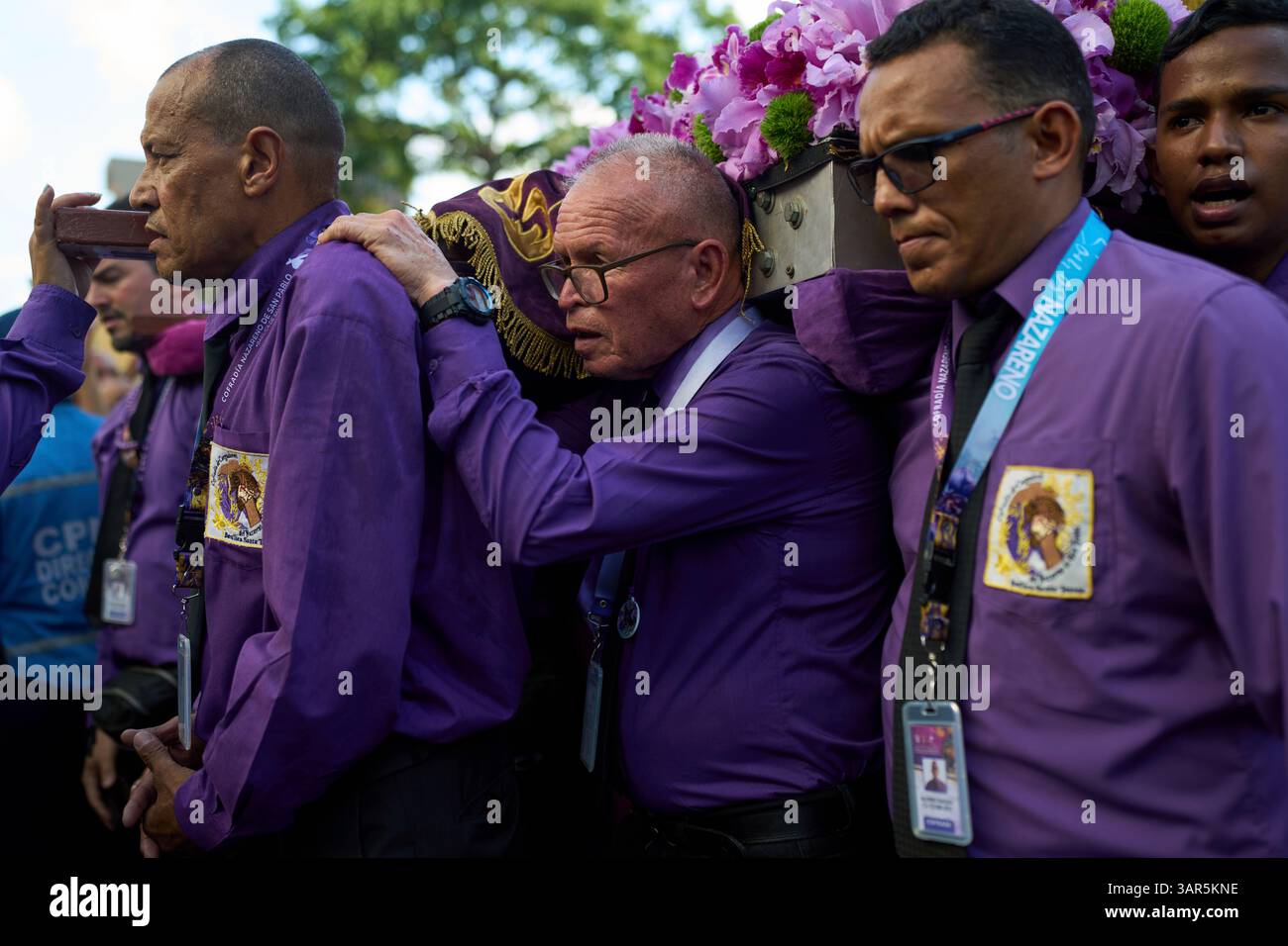 Faithful carry a float with a statue of Jesus Christ, during the ...