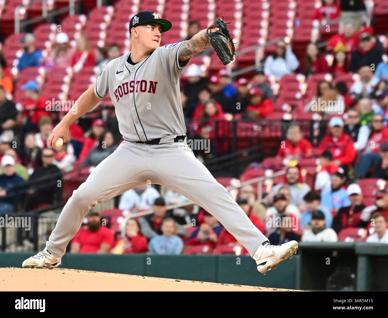 ST. LOUIS, MO - APRIL 15: Houston Astros pitcher Hunter Brown pitches ...