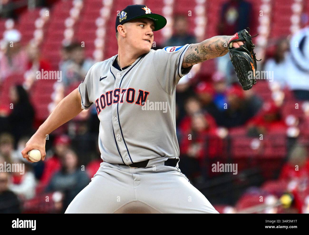 ST. LOUIS, MO - APRIL 15: Houston Astros pitcher Hunter Brown pitches ...