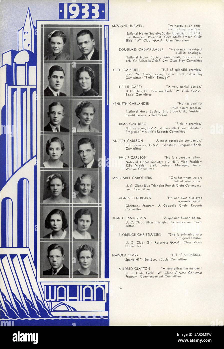 The 1933 Wahian yearbook from Washburn High School documents key ...