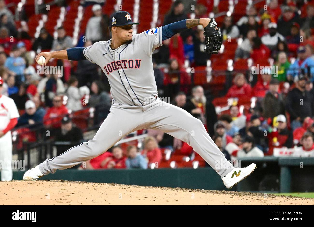ST. LOUIS, MO - APRIL 15: Astros pitcher Bryan Abreau pitches in relief ...