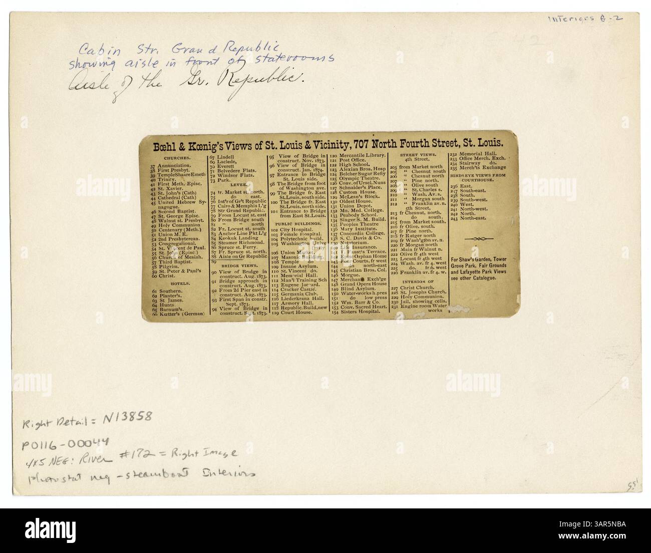 A stereograph showing an aisle in the cabin of the steamboat Grand ...