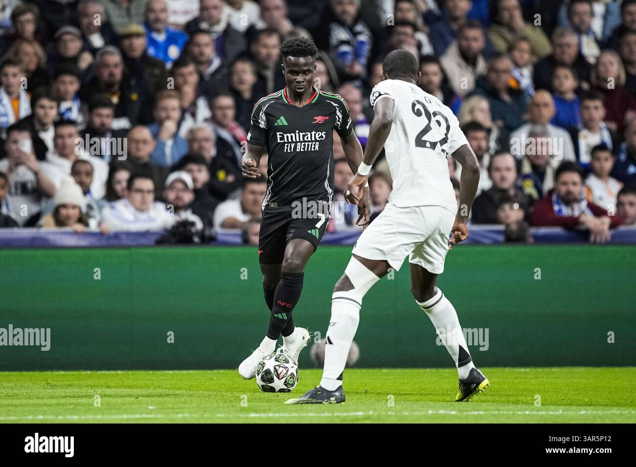 Bukayo Saka of Arsenal during the UEFA Champions League, Quarter-finals ...