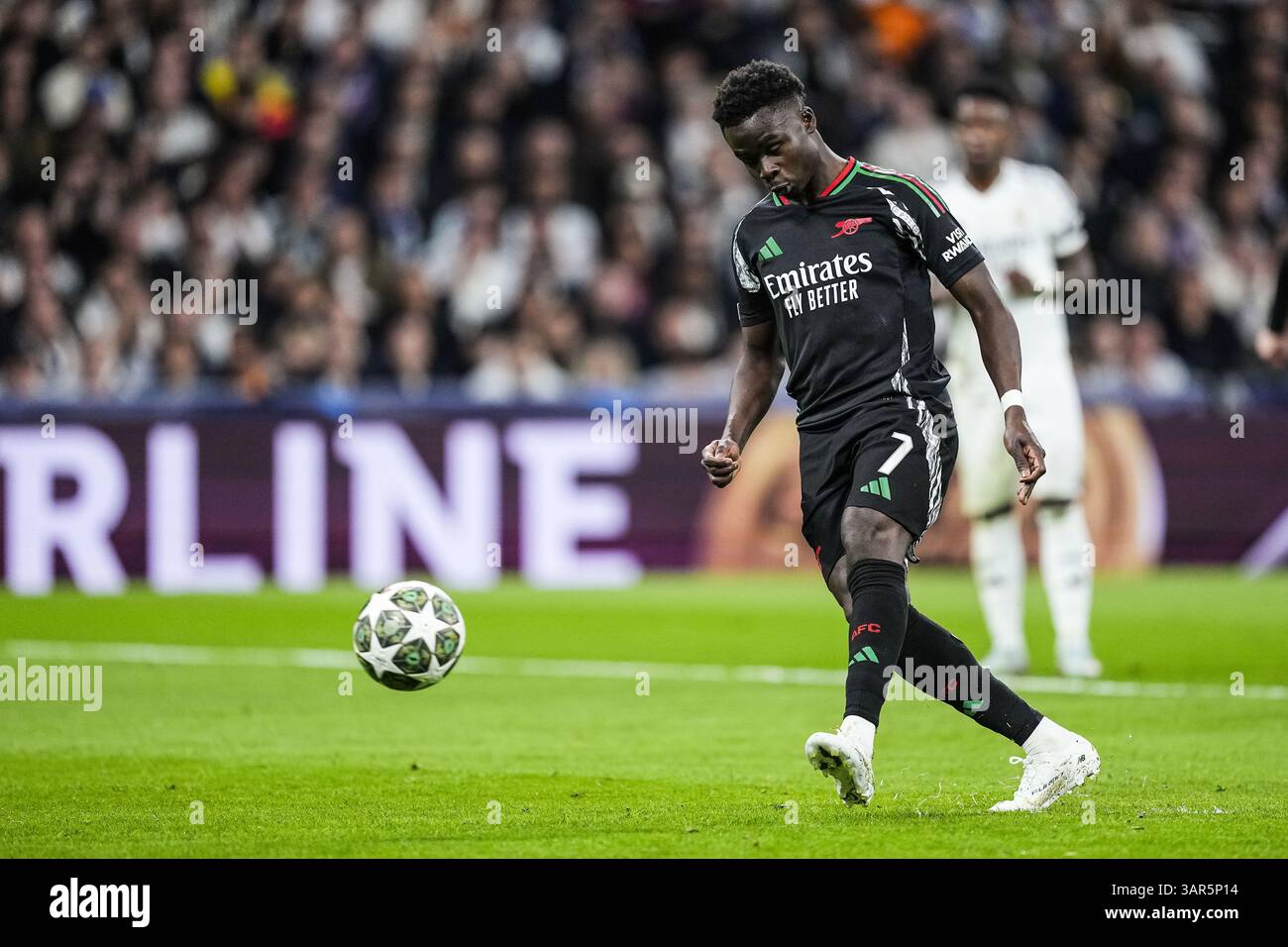 Bukayo Saka of Arsenal misses a penalty during the UEFA Champions ...