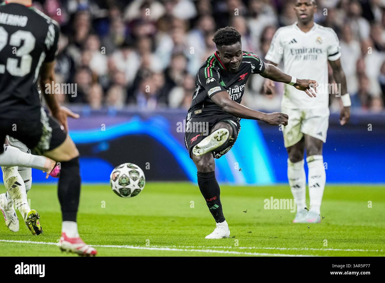 Bukayo Saka of Arsenal during the UEFA Champions League, Quarter-finals ...
