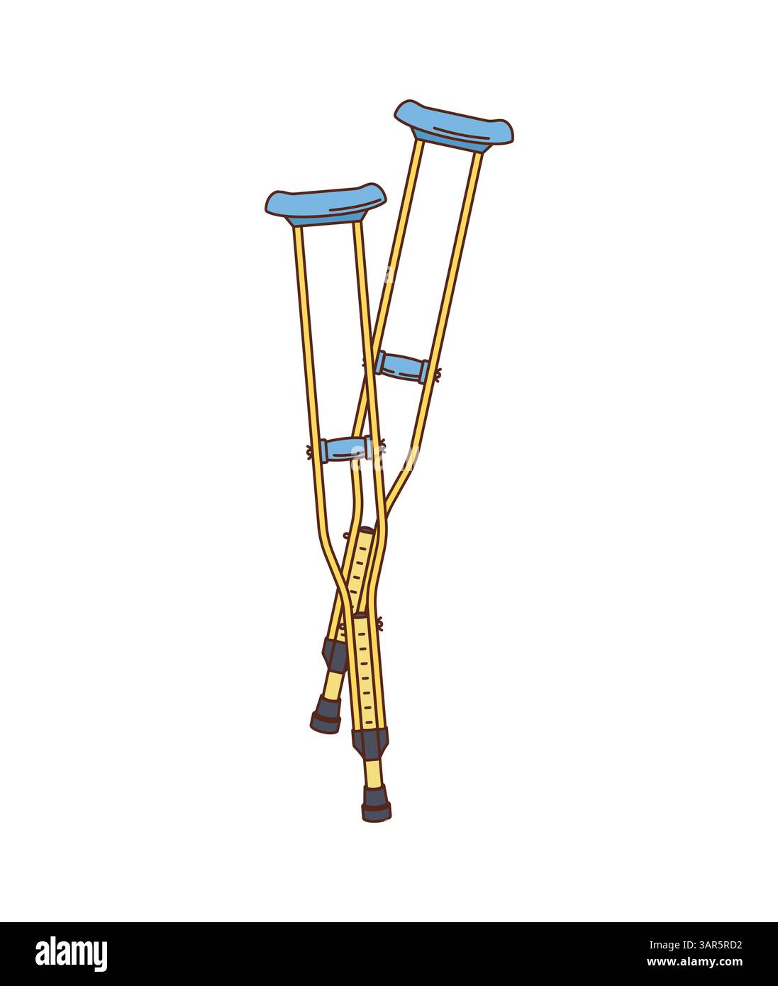 Cartoon groovy pair of adjustable crutches with blue armrests and ...