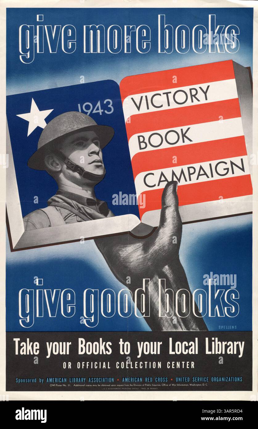 A 1943 poster promoting the Victory Book Campaign, featuring a book ...