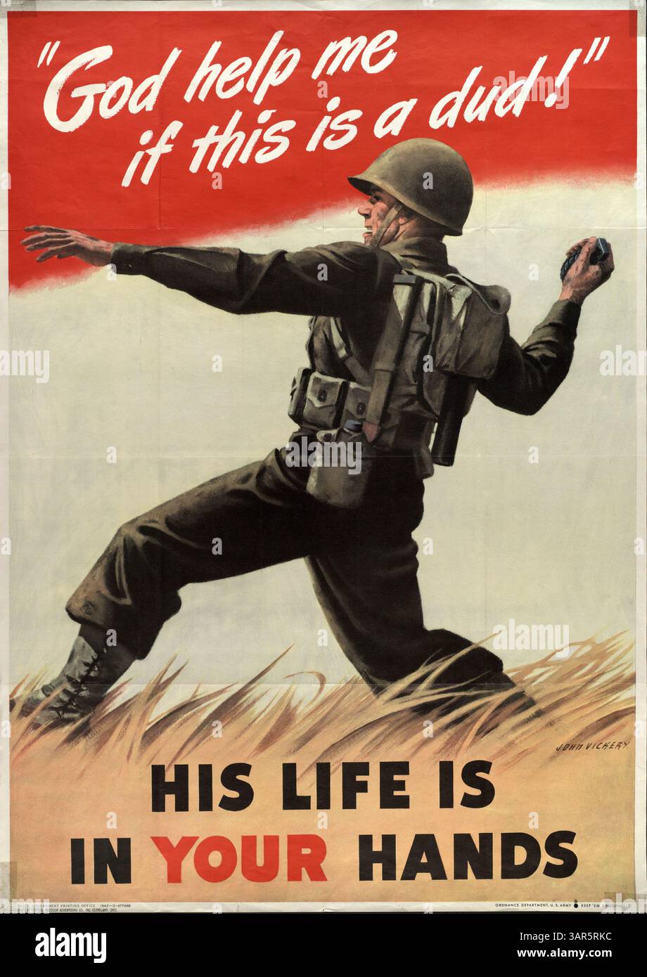 An American soldier prepares to throw a grenade in a wartime context ...