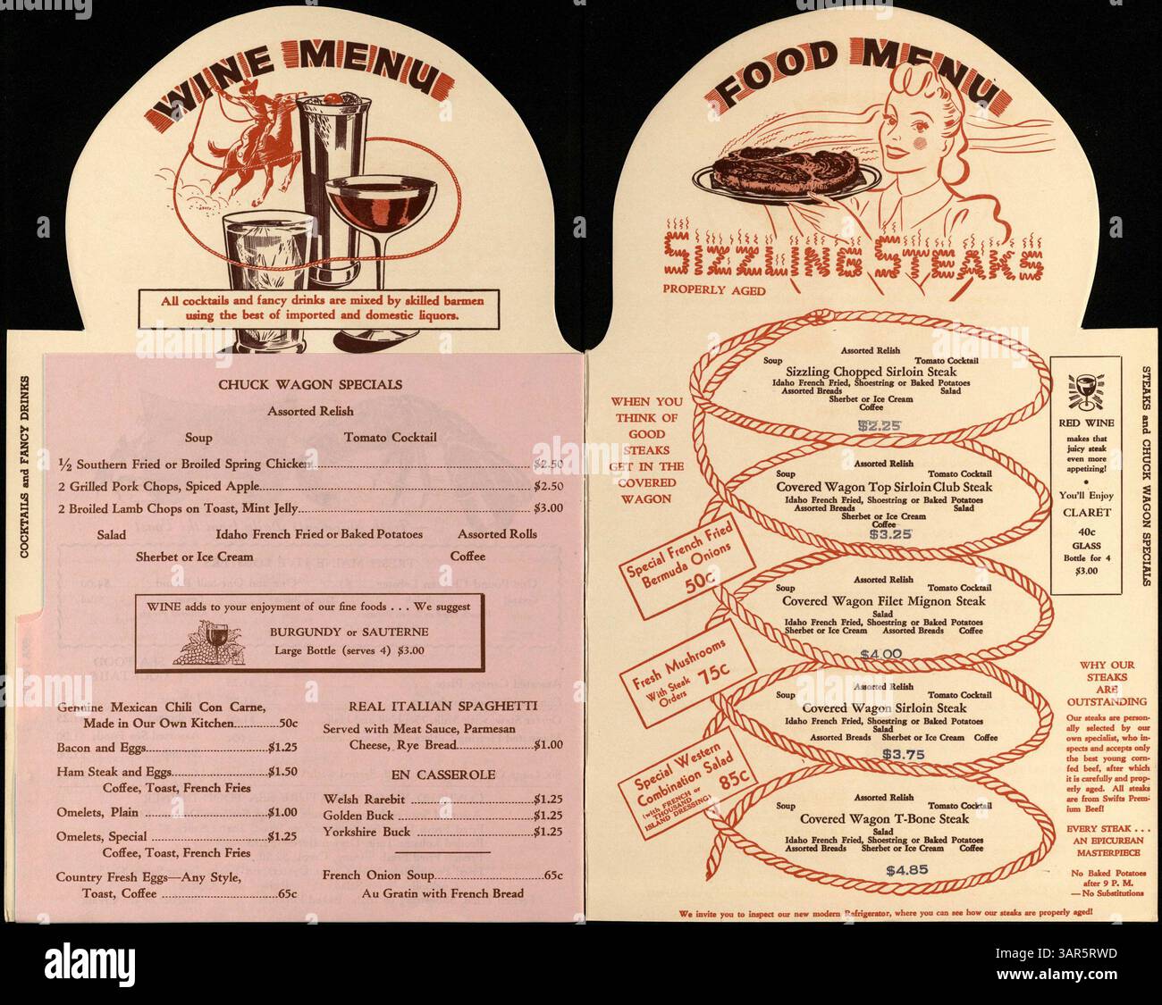 The Covered Wagon Menu, with 16 pages and a unique wagon shape ...