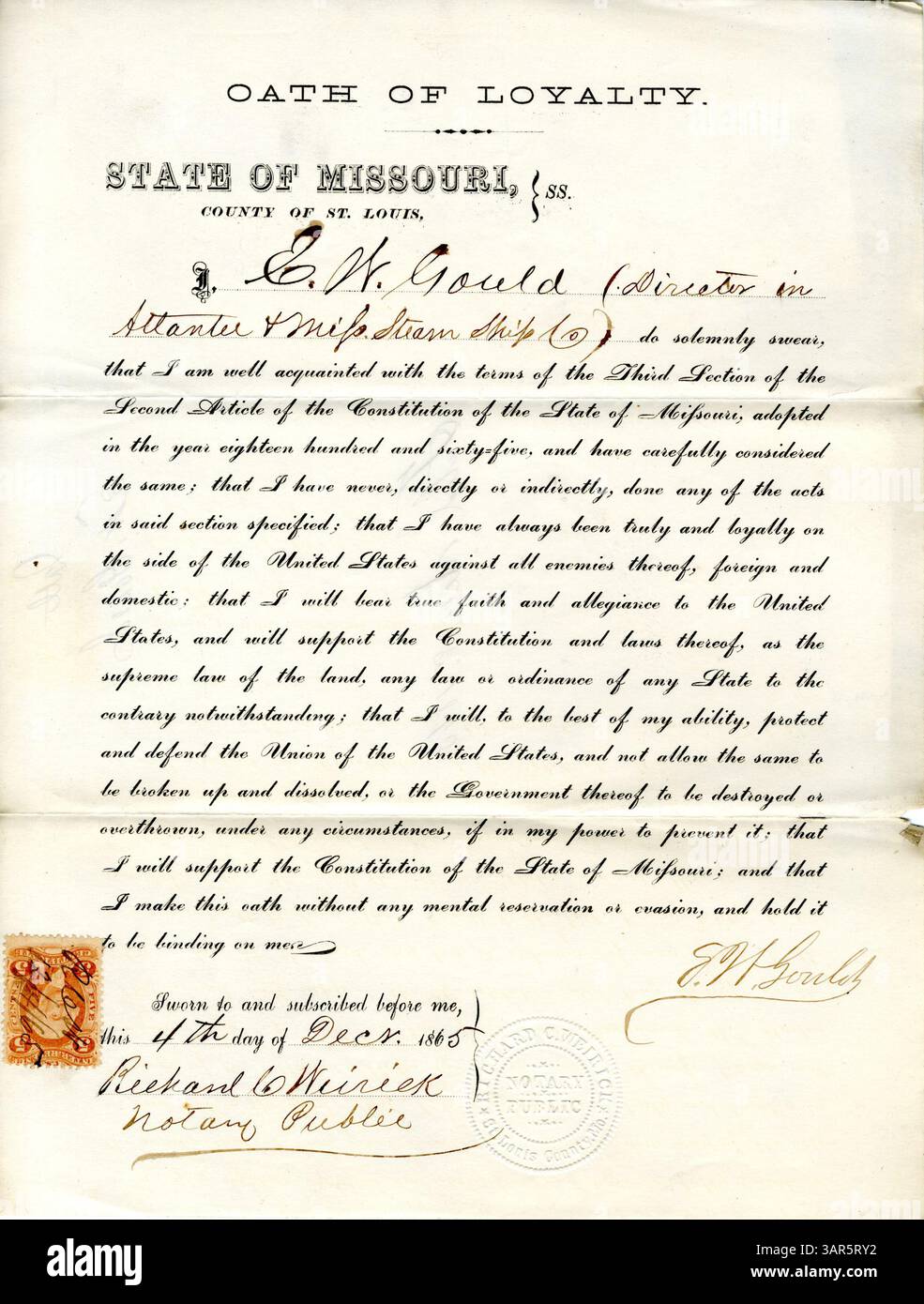 E. W. Gould swears an oath of allegiance to the United States ...