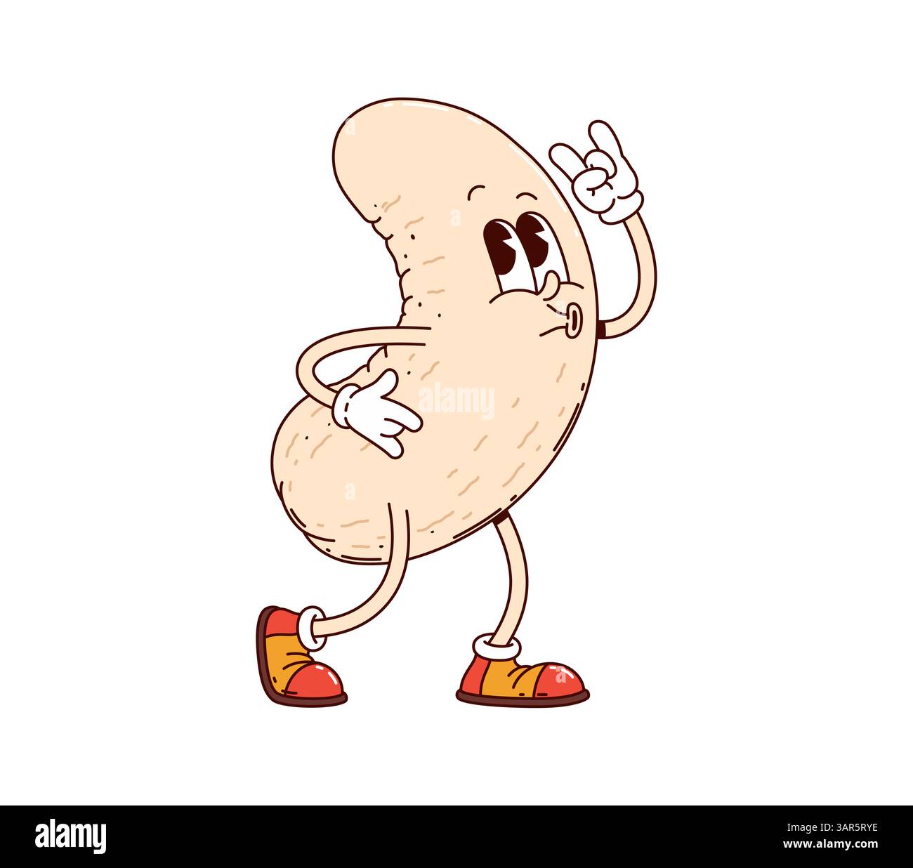 Cartoon groovy cashew nut or bean seed character with funny silly face ...