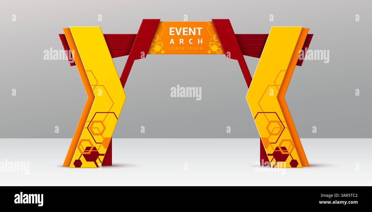 Gate arch for event entrance in red, yellow and orange design, vector ...