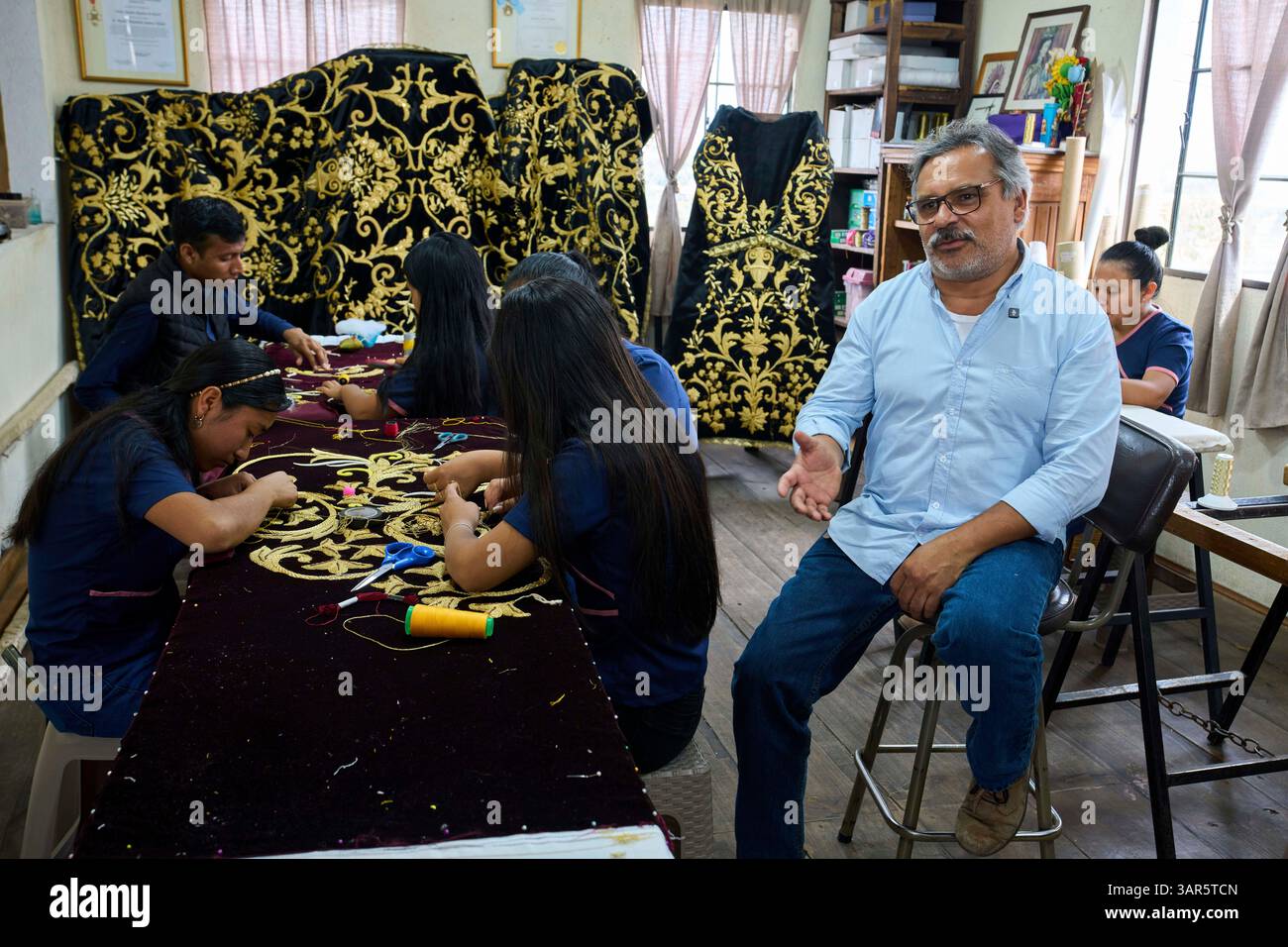Guatemalan artist Alejandro Juarez gives an interview at the Maria ...