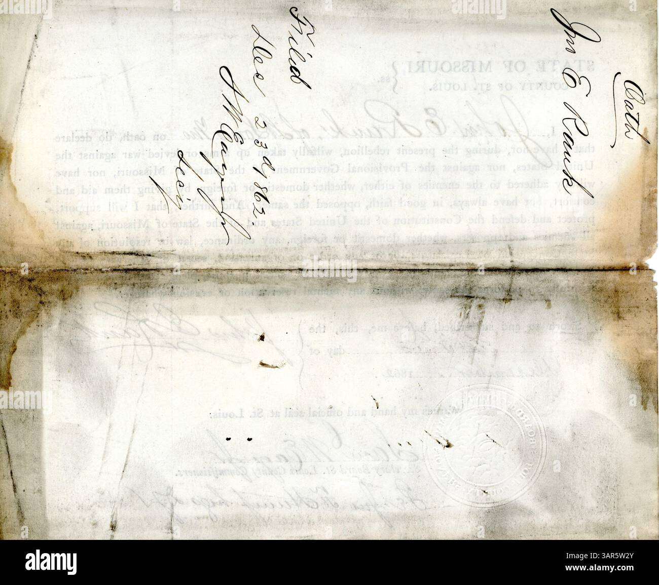 The loyalty oath taken by John E. Rank of St. Louis in which he swears ...