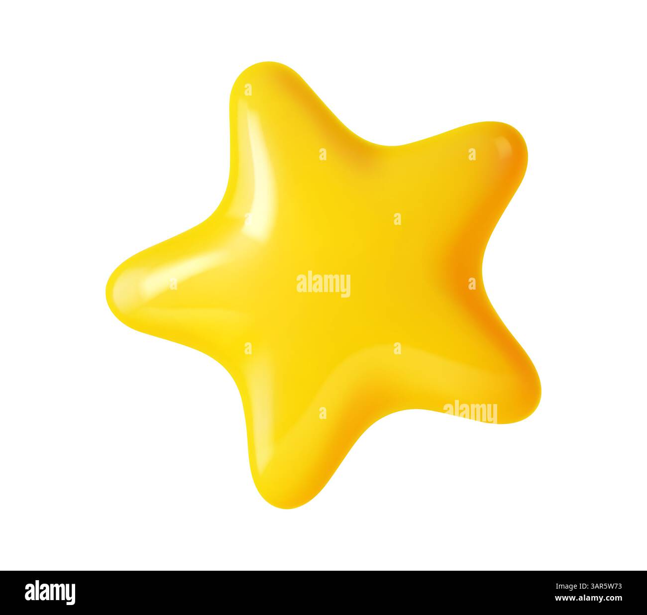 3d star, glossy, yellow cartoon playful twinkle shape with rounded and ...
