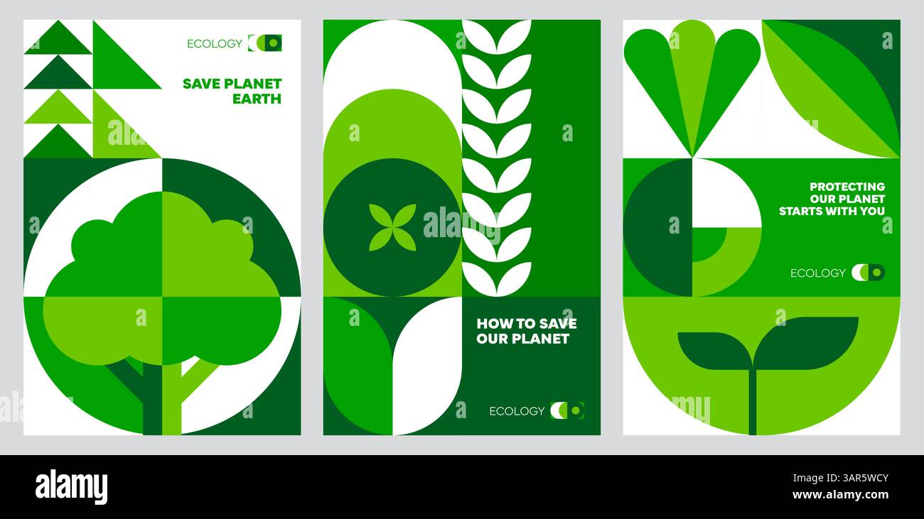 Ecology environment posters with geometric pattern and abstract natural ...