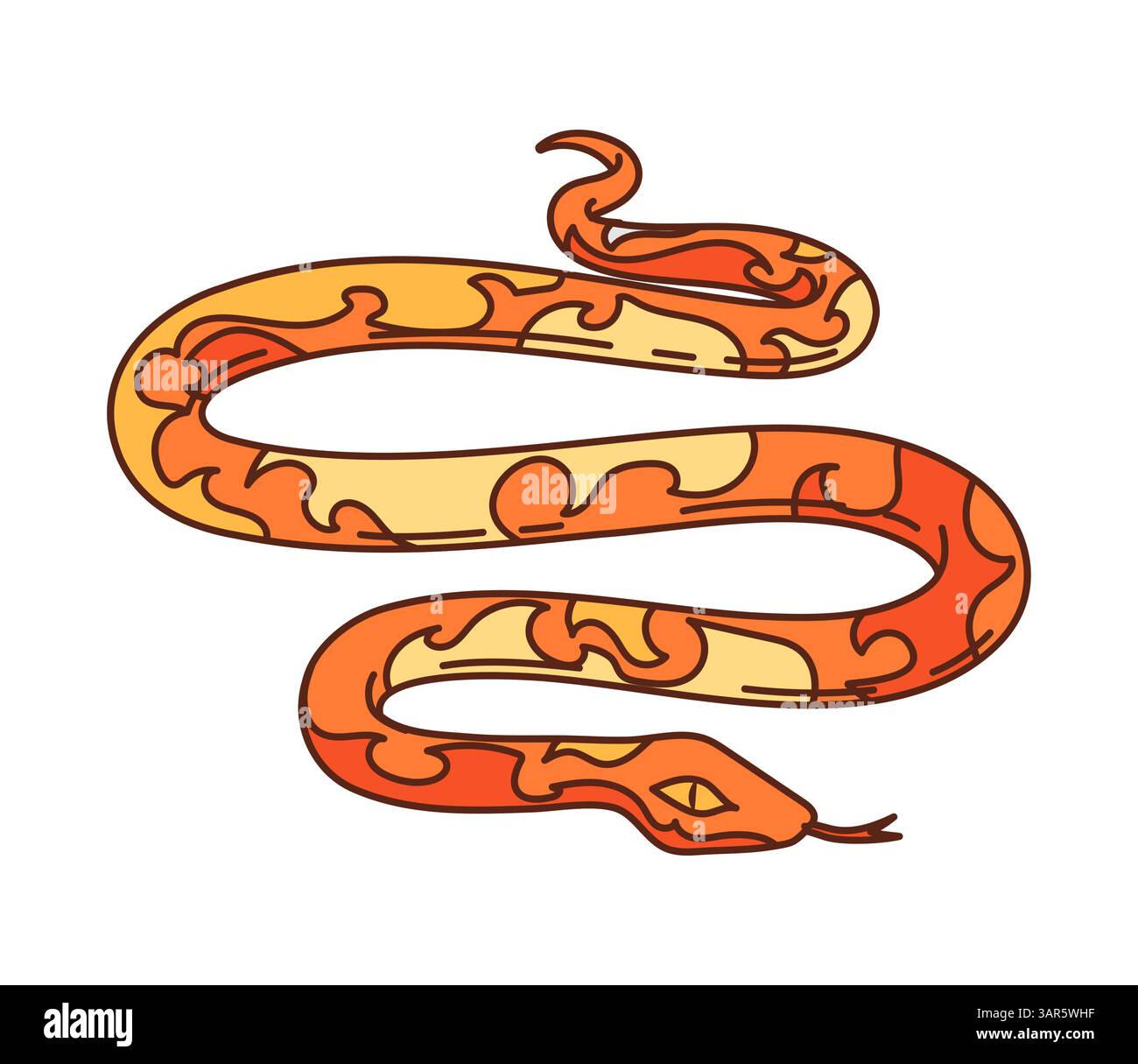 Cartoon groovy wild west western coiled snake with an orange and yellow ...