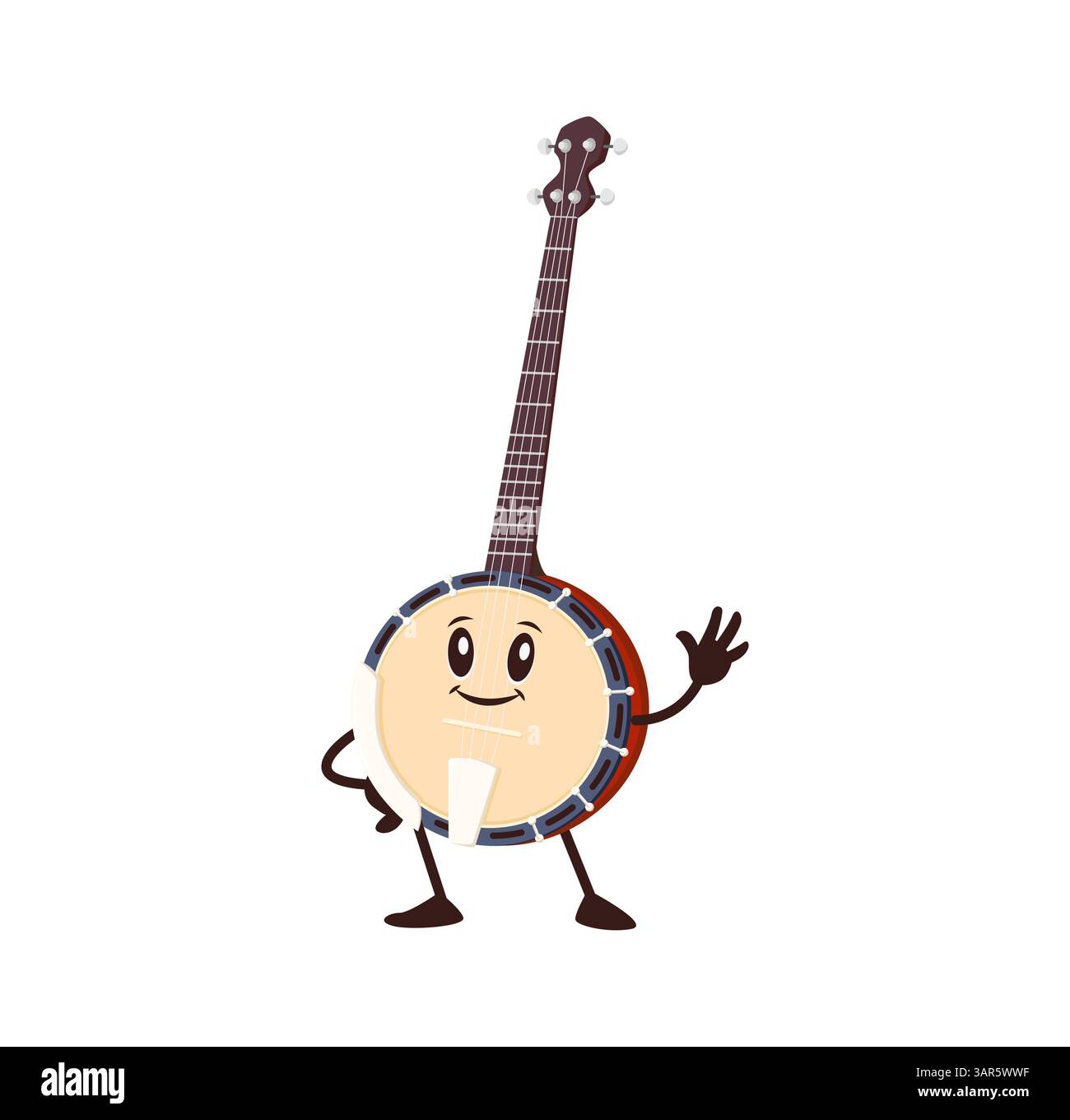 Cartoon funny banjo musical instrument character. Isolated vector ...