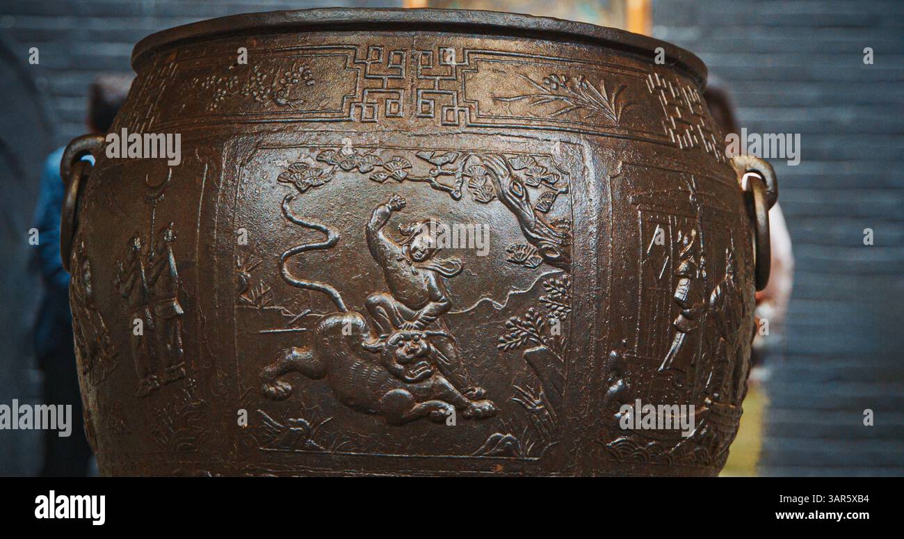 Chengdu, Sichuan, China. Ornate Big Iron Pot And Liu Bei Statue In ...