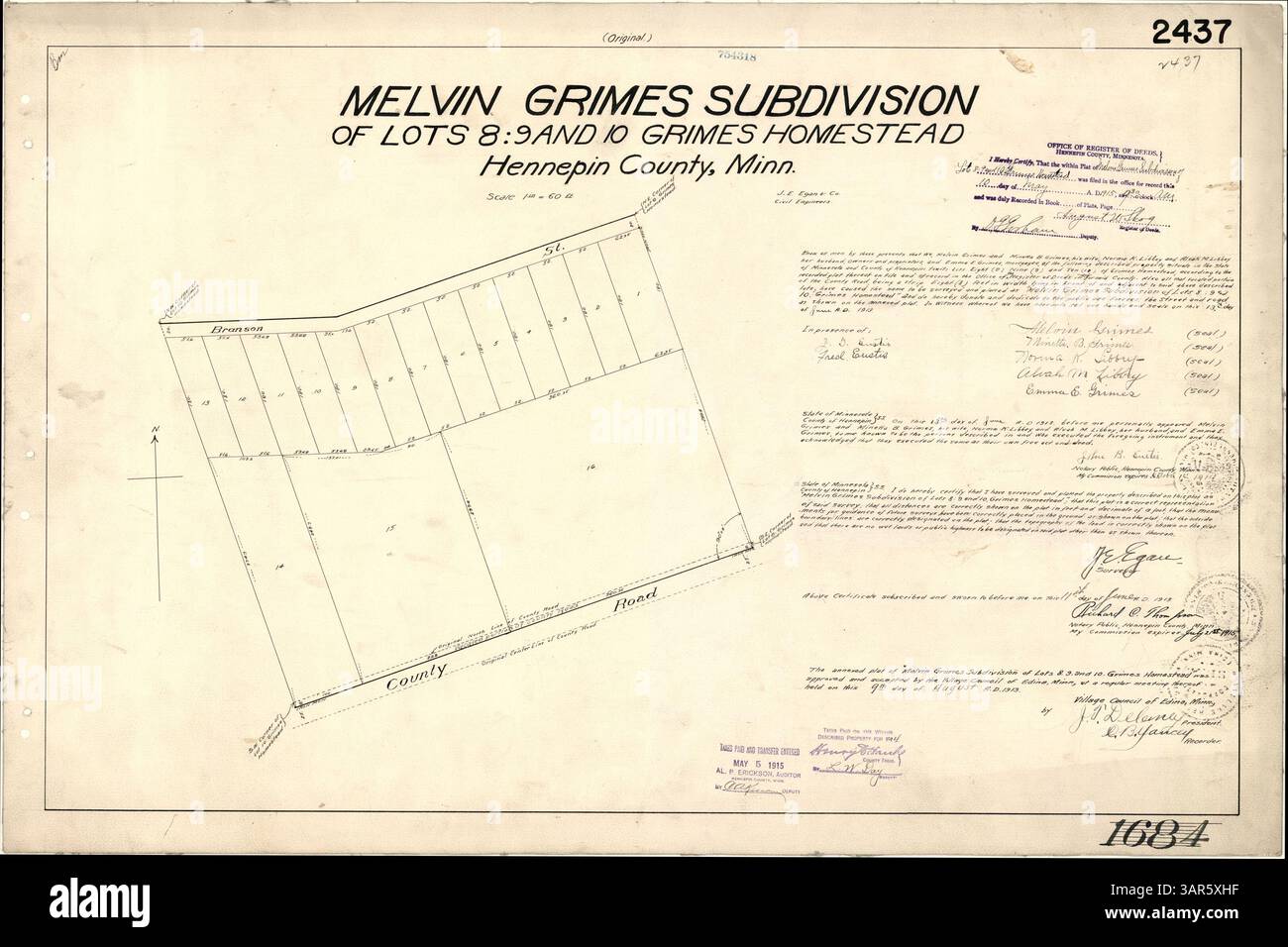 Map showing the subdivision of Lots 8, 9, and 10 of the Grimes ...