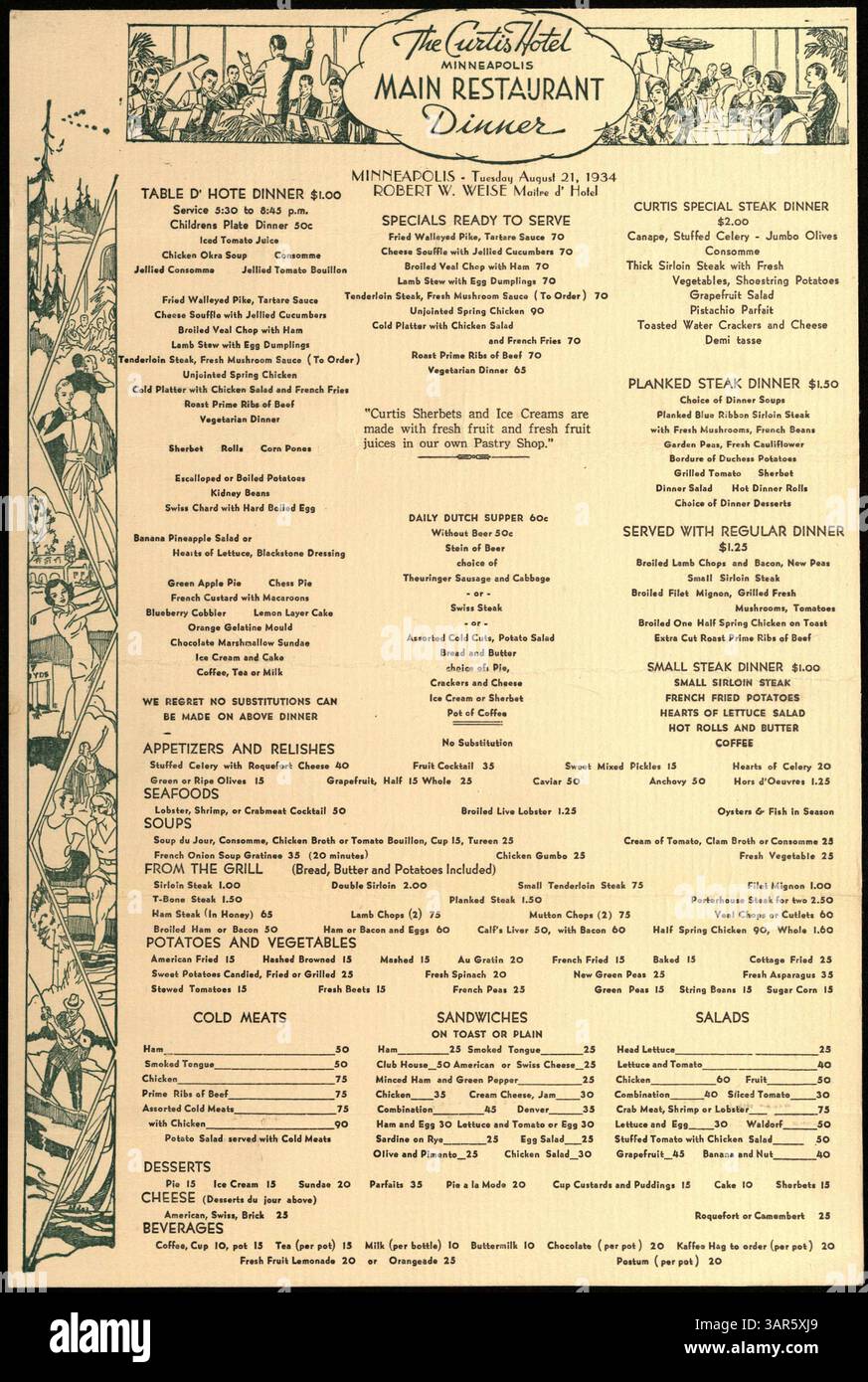 This 1930s-era dinner menu from the Curtis Hotel’s main restaurant ...