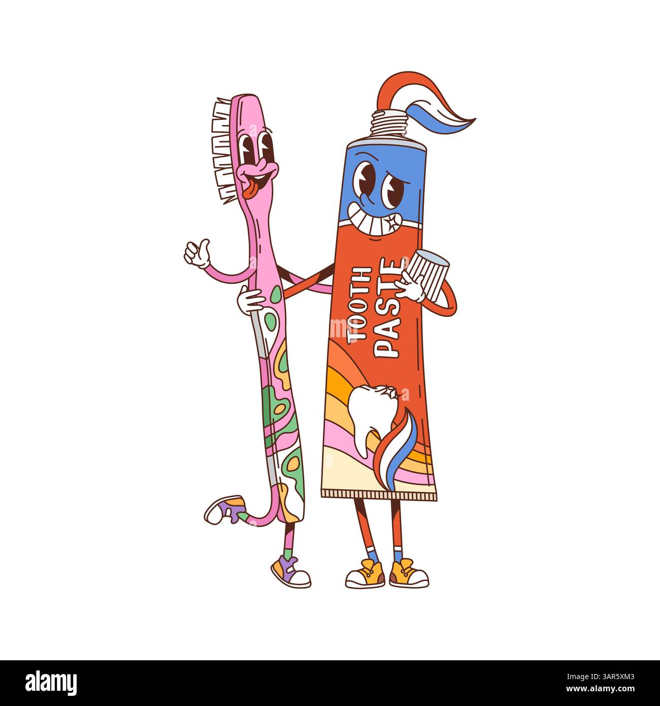 Cartoon groovy toothpaste and toothbrush medicine and health care ...
