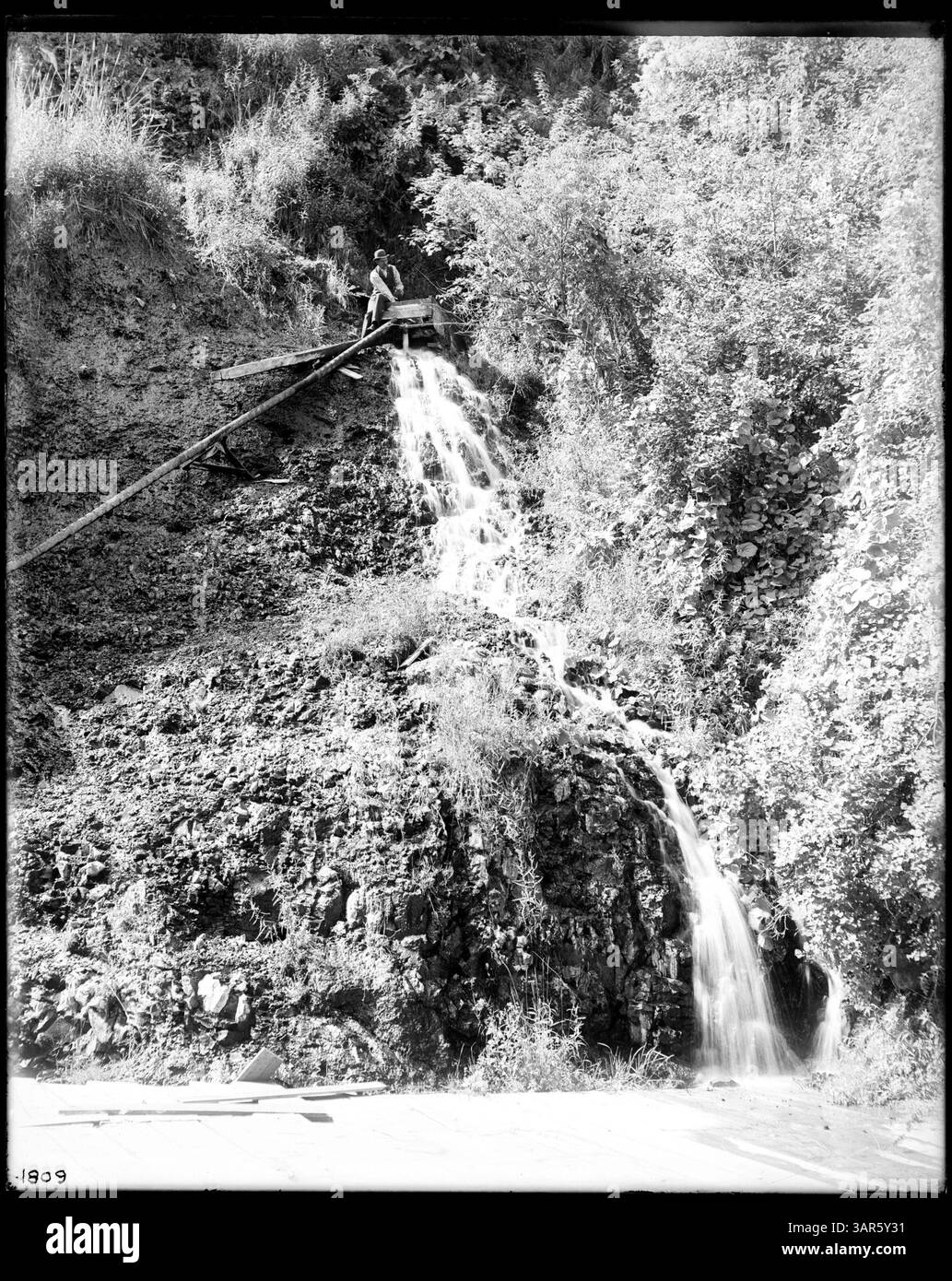 A photograph depicting the irrigation dam, flume, and spillways on the ...