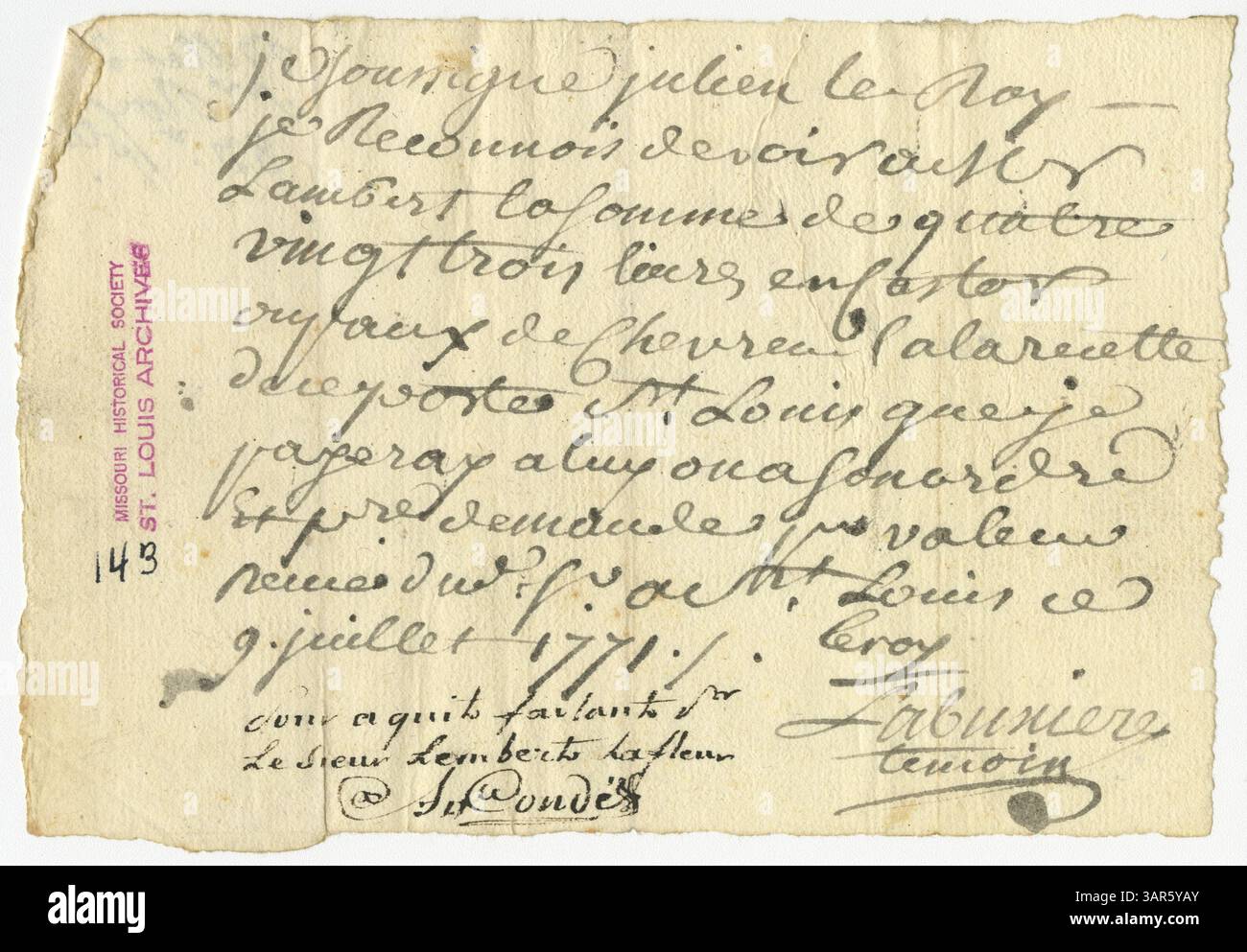 This note, signed by Joseph Labuxiere, A. Conde, and Julien Leroy on ...