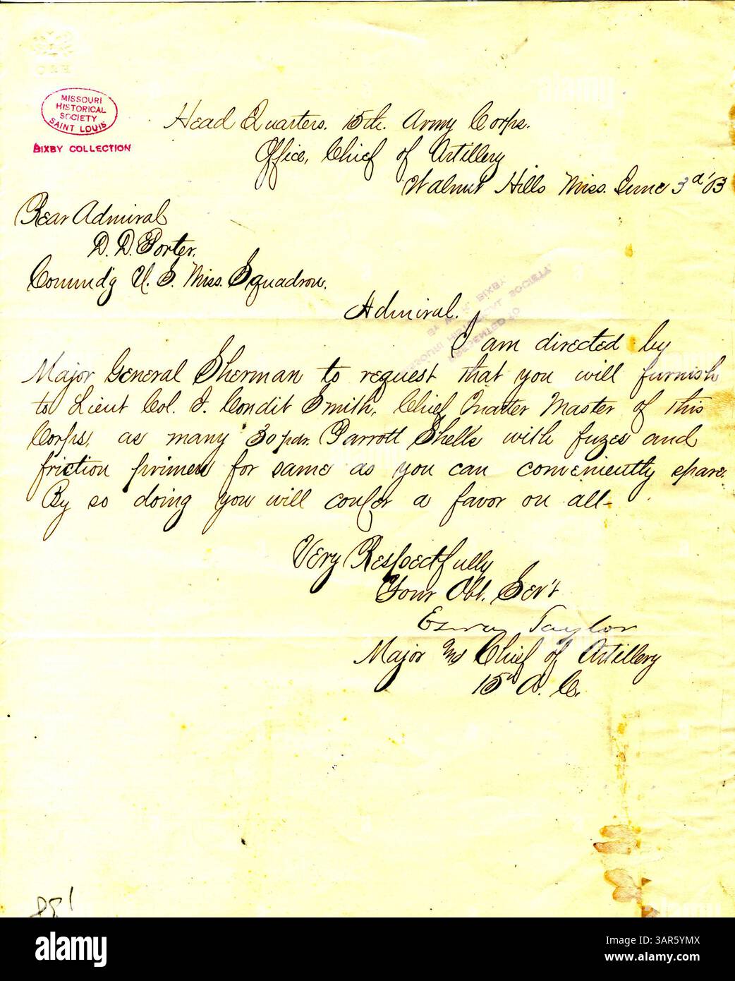 On June 3, 1863, Ezra Taylor, Chief of Artillery at the 15th Army Corps ...