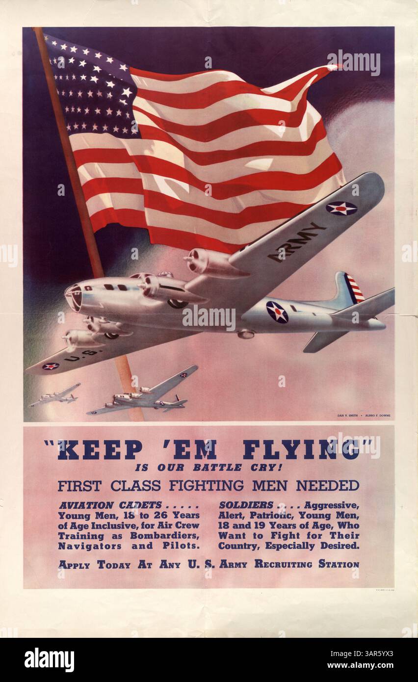 The World War II recruitment poster titled 'Keep 'em Flying is our ...