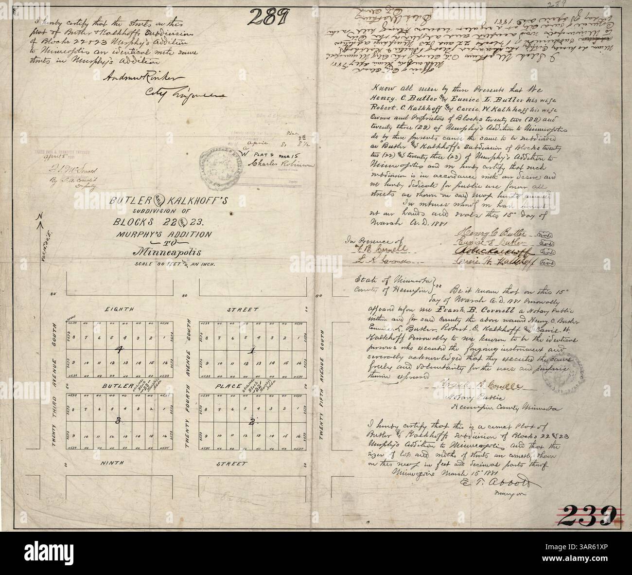 This map shows Butler and Kalkhoff's subdivision of Blocks 22 and 23 in ...