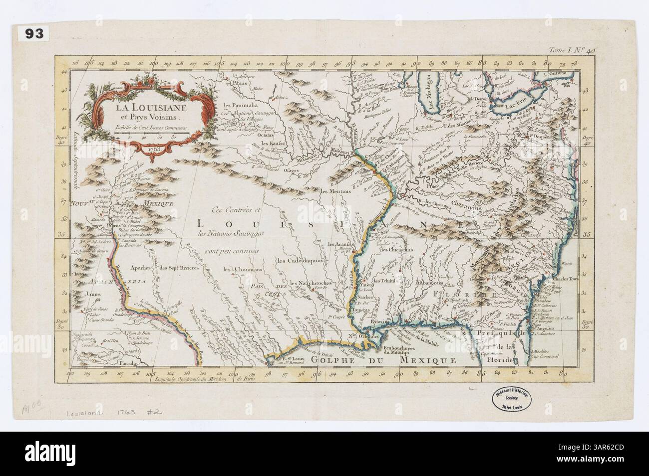A hand-colored map showing North America in the 18th century ...