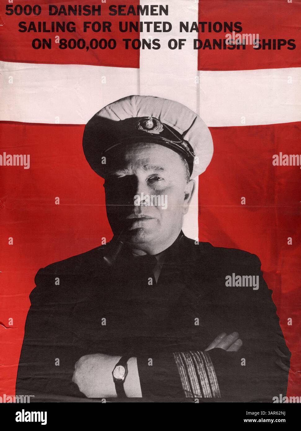 This image features a Danish sea captain with the Danish flag ...
