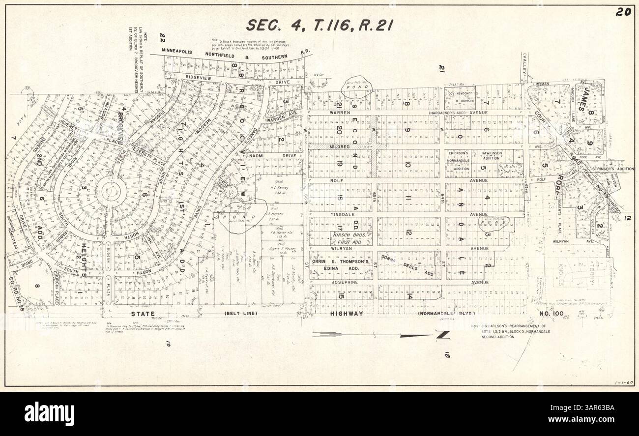 Detailed surveys and plats documenting property ownership, section ...
