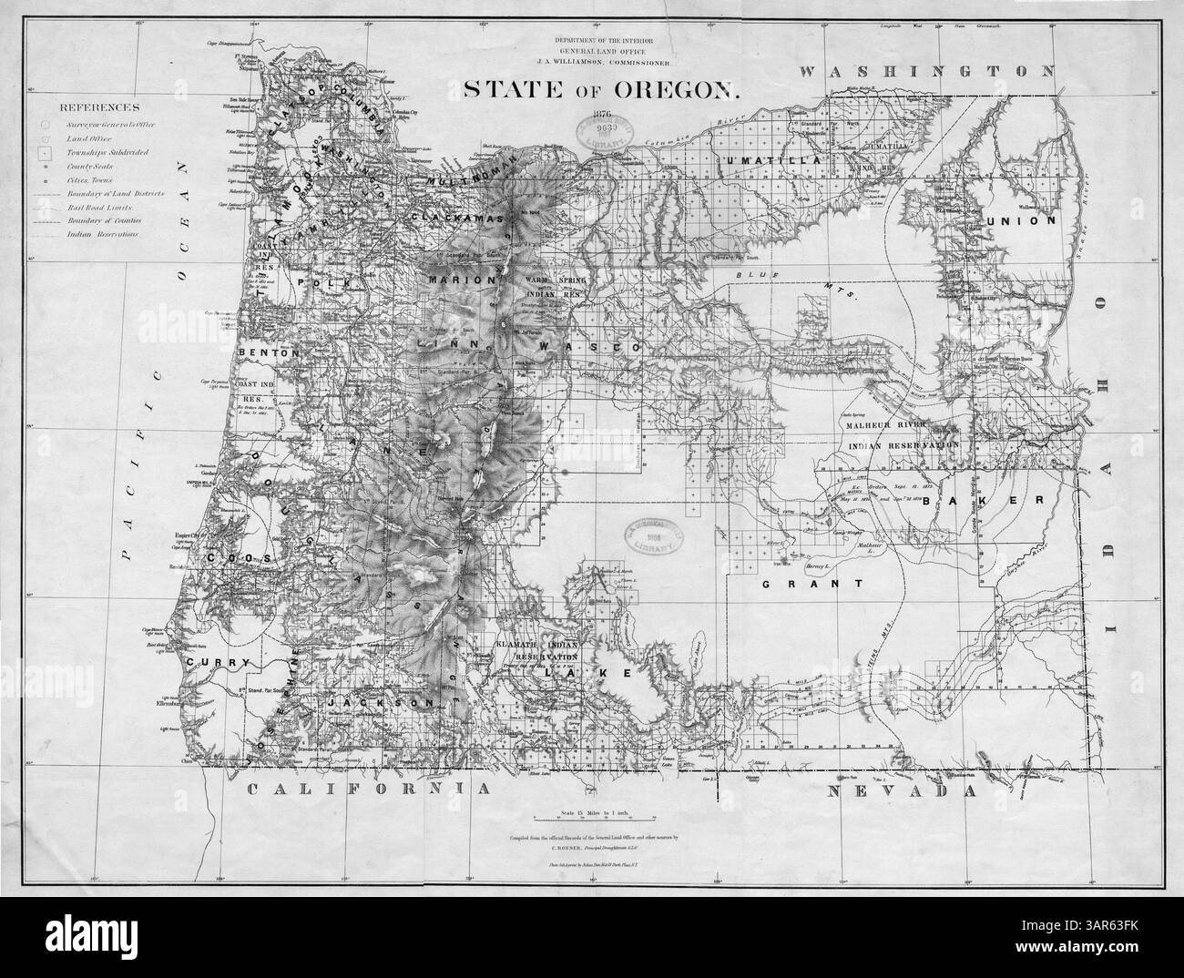 This 1876 map of Oregon was compiled from official records by C. Roeser ...