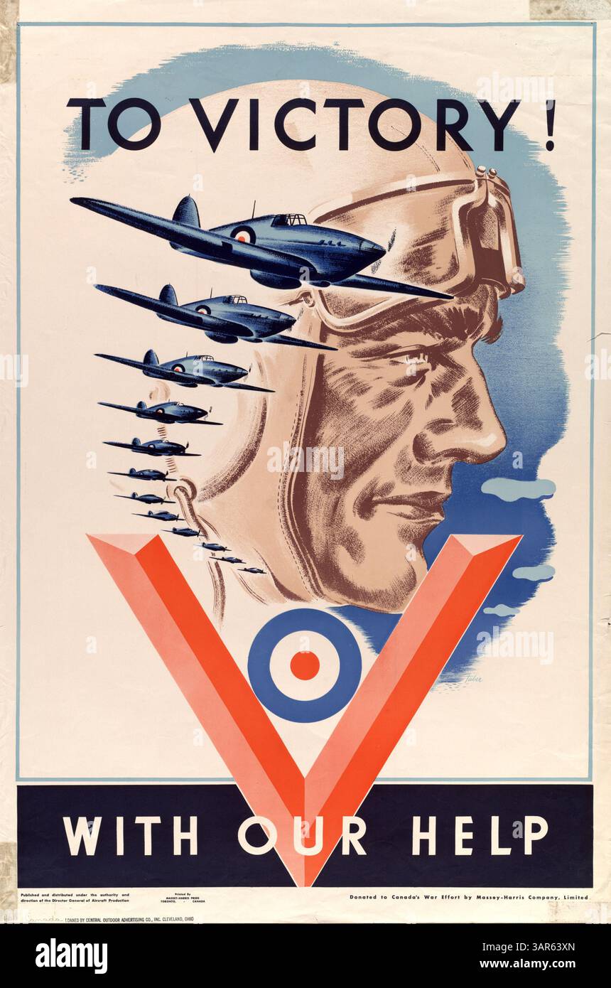 A World War II-era poster showing an aviator with Hawker Hurricane ...