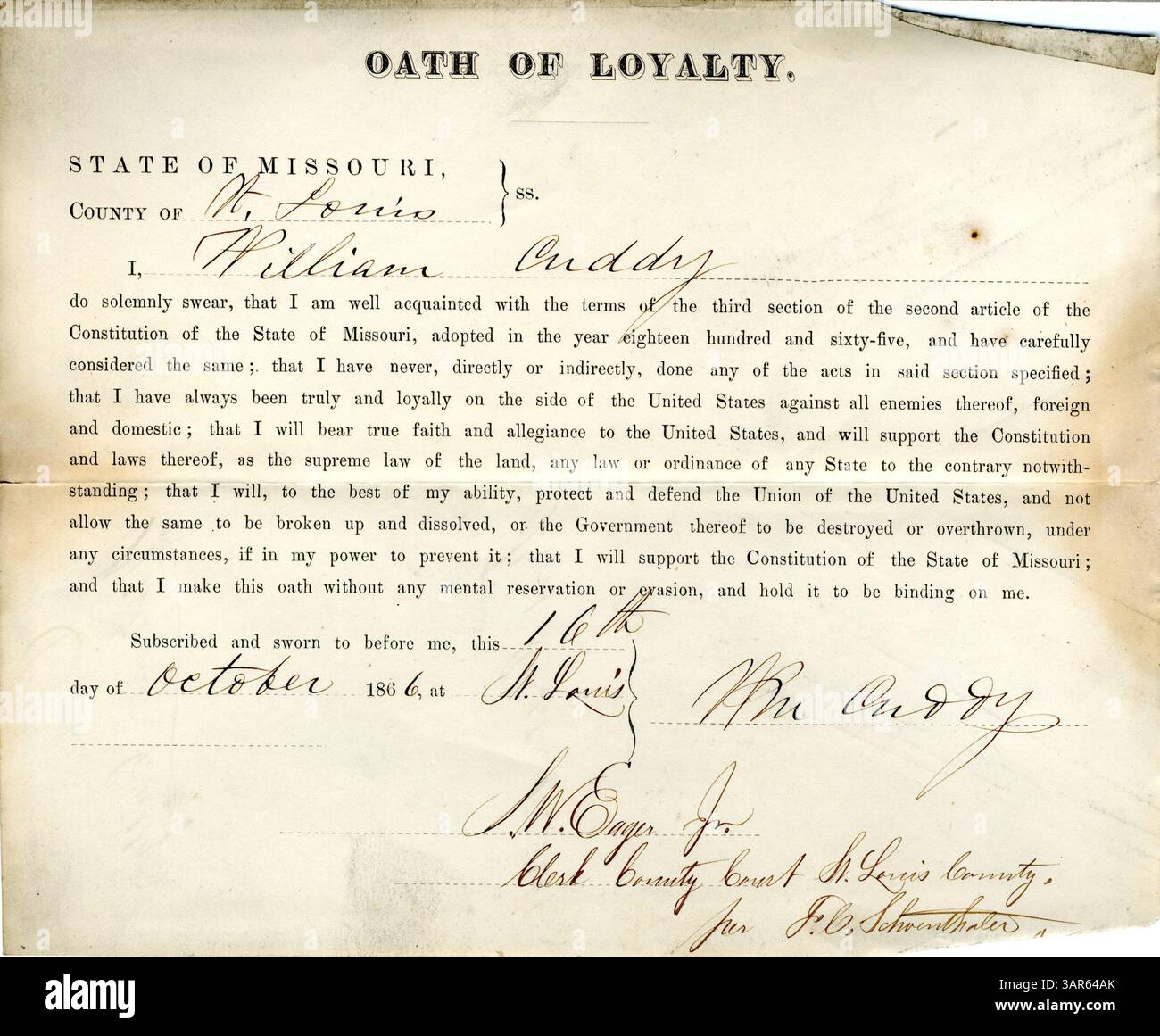 William Cuddy of St. Louis, Missouri, swears an oath of allegiance to ...